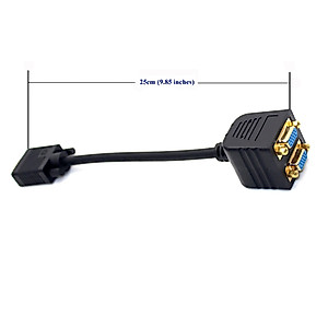 mxtechnic VGA Splitter Cable 1 Male to 2 Female Adapter Monitor Y Splitter Cable 25cm Black Can't Connect Two at The Same time (1Pack)