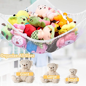 Stuffed Animal Net or Hammock, Stuffed Animal Net, Jumbo Toy Net Hammock for Stuffed Animals KoHuiJoo Wall Sling Corner Extra Large Kids Children Mesh Toy Net Organizer (White 2Pack, 83 Inch)