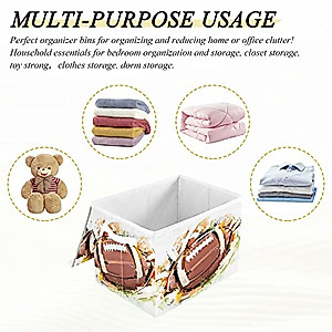 innewgogo Sketchy Football Storage Bins with Lids for Organizing Storage Basket with Handles Oxford Cloth Storage Cube Box for Car