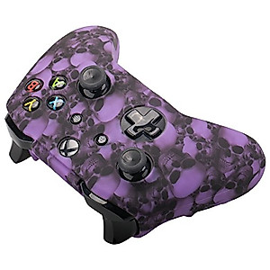 9CDeer 2 Pieces of Silicone Water Transfer Protective Sleeve Case Cover Skin + 8 Thumb Grips Analog Caps for Xbox One/S/X Controller, Skull White & Purple
