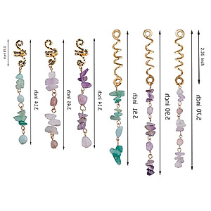 FRDTLUTHW Colored Natural Stone Pendant Hair Jewelry for Braids, Crystal Dreadlock Accessories for Women(pack of 6)