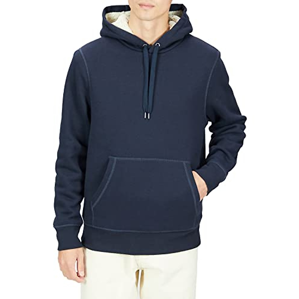 Amazon Essentials Men's Sherpa-Lined Pullover Hoodie, Navy, Large