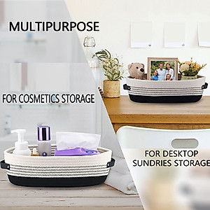 Oradrem Cotton Rope Toilet Basket Bathroom Decor Baskets, Toilet Paper Holder Basket, Farmhouse Home Decor Organizing Small Baskets 13"x5.9"x4" Black