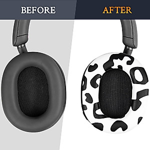 SOULWIT Protein Leather Replacement Earpads for Sony WH-1000XM5 (WH1000XM5) Noise Canceling Headphones, Ear Pads Cushions with Noise Isolation Memory Foam, Added Thickness - Snow Leopard