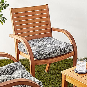 Pillow Perfect - 609973 Outdoor/Indoor Herringbone Slate Tufted Seat Cushions (Round Back), 19" x 19", Gray, 2 Pack