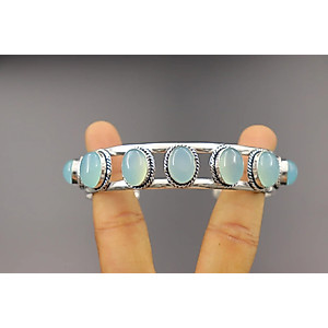 Aqua Chalcedony bangle, cuff bangle, 925 sterling silver bangle, Wedding Jewelry, Many Stone Jewelry, Attractive Bangle, Gift For Her/Him, Charm Bangle, Tennis Bracelet, boho style, Unique Jewelry