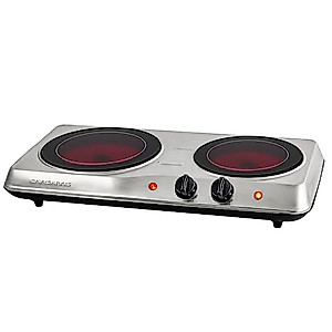 OVENTE Countertop Infrared Double Burner, 1700W Electric Hot Plate and Portable Stove with 7.75" and 6.75" Ceramic Glass Cooktop, 5 Level Temperature Setting and Easy to Clean Base, Silver BGI102S