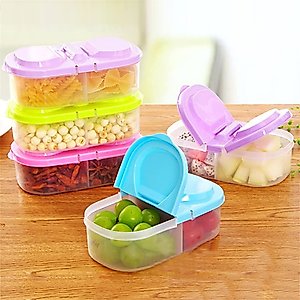 Typutomi 2 Compartment Snack Containers, 5PCS Food Storage Containers with Lids Bento Box Portable Freezer Storage Containers for Refrigerator Cabine (Random Color)