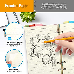 A6 Refill Paper, 3 Pack 45PCS A6 6 Ring Loose Leaf Paper, 2 Pack 160PCS Neon Page Markers, with Binder Pockets & Binder Dividers, LEOBRO A6 Lined Paper Refills for A6 Binder Planner Notebook Journal