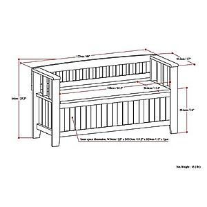 SIMPLIHOME Acadian SOLID WOOD 48 Inch Wide Transitional Entryway Storage Bench in Light Avalon Brown, For the Living Room, Entryway and Family Room