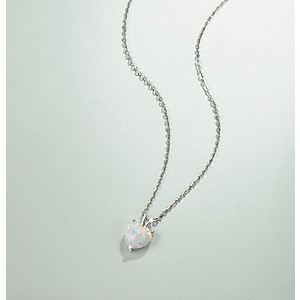 FANCIME October Birthstone Necklace Sterling Silver Created Fire Opal Heart Necklace October Birthday Gifts Fine Jewelry for Women 16+2 inch