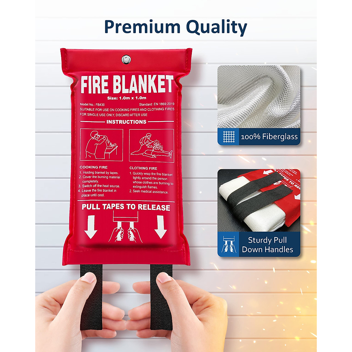 Ecoey Fire Blanket, Fiberglass Fire Blanket for Home & Kitchen, Emergency Blankets for Survival, Fire Blankets for People, Flame Retardant Fabric, Fireproof Blanket, Fire Safety, FJ109-B, 2 Packs
