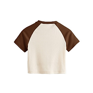 SweatyRocks Women's Graphic Print Round Neck T Shirt Short Sleeve Crop Tee Tops Mushroom Brown M