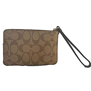 Coach Signature PVC Leather Corner Zip Wristlet F58035 - Khaki/Black, Small