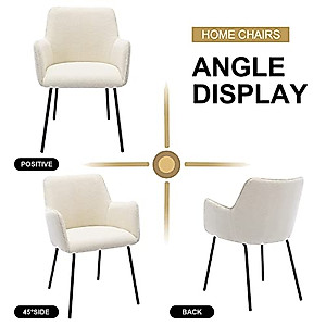 ONEVOG Boucle Dining Chairs with Arms Set of 2 with Curved Backrest, Lumbar Support Upholstered Cream Fuzzy Chair, Upholstered Dining Room Chair for Dinner, Small Spaces, Living Room Guest Arm Chairs