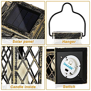 Solar Lantern, IMAGE Solar Outdoor Lantern Waterproof and Durable, led Flicking Flameless Candle Mission Lights, Solar Hanging Lights for Patio, Pathway, Yard and Festival Decoration Amber Yellow