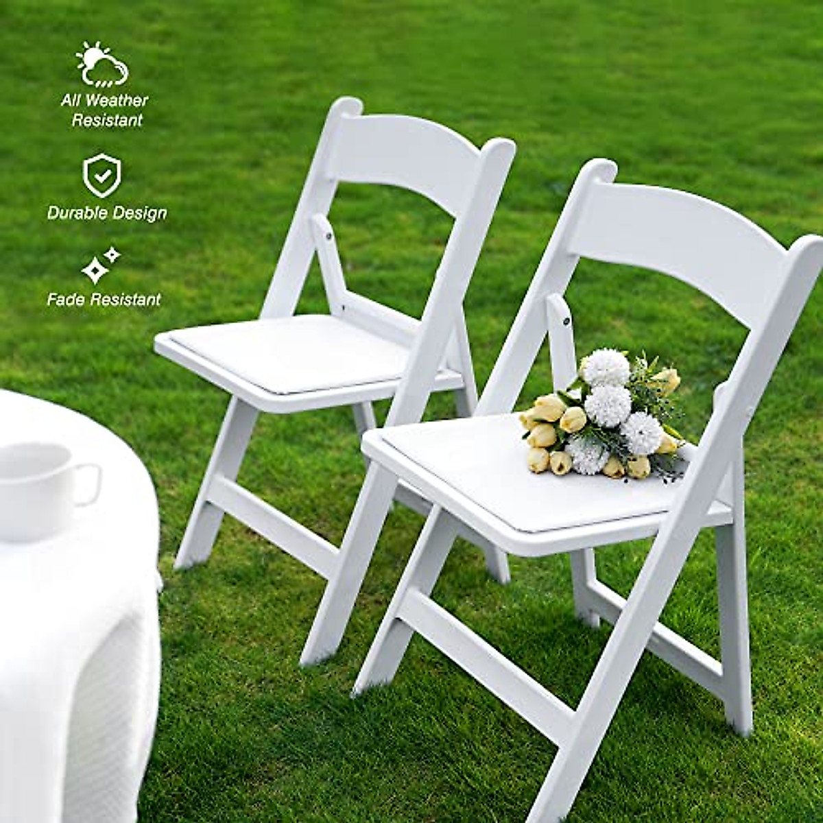 Allpop Resin Folding Chair with Vinyl Padded Seat, 550LB Capacity, Commercial Chair Set for Party Wedding Picnic Events, White