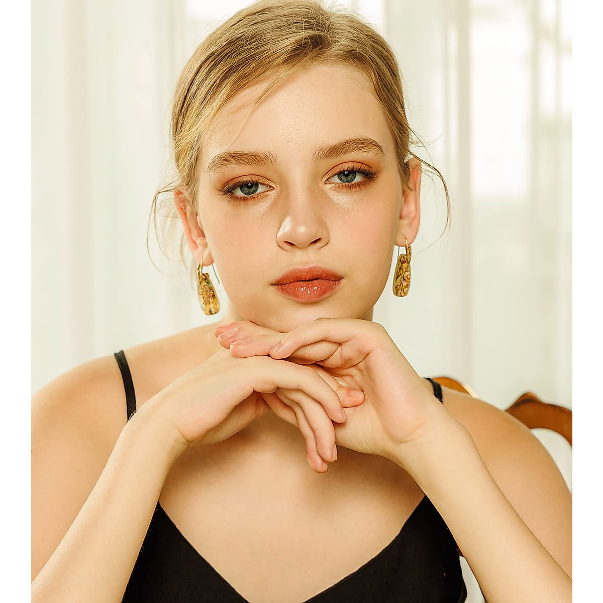 OZEL – Teardrop Earrings for Women,14K Gold Plated Hammerd Earings for Women Trendy, Made of Resin with Mother Of Pearl – Abalone (101Abalone)