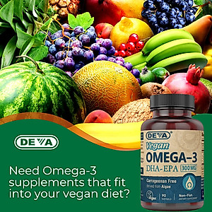 DEVA Vegan Omega-3 DHA Supplement, Once-Per-Day Softgel 200 MG, Carrageenan Free, Gelatin Free, Non-Fish, Algae Oil, Omega-3 Fatty Acids - 90 Softgels