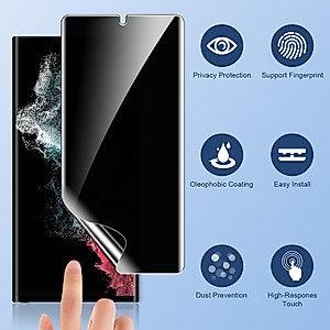 LK 2 Pack for Samsung Galaxy S22 Ultra Screen Protector [Not Glass] Anti-Spy, Anti-Scratch, Full Coverage, Privacy Flexible TPU Film for Galaxy S22 Ultra, HD Ultra-Thin, Case Friendly
