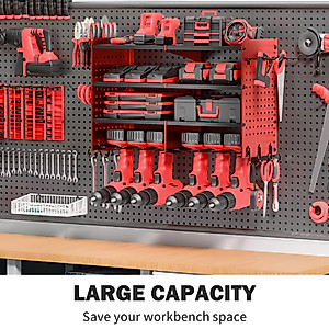 TomCare Power Tool Organizer Wall Mount 4 Layer Tool Storage Rack Heavy Duty Metal 6 Drill Holders Garage Tool Organizers and Storage Shelves with Screwdriver Holder Plier Holder for Garage Workshop