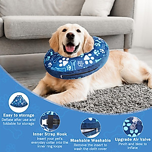 SCENEREAL Dog Cone Alternative After Surgery Donut Collar, Soft Pet Recovery Pillow Collar for Medium Large Dogs, Inflatable Adjustable Neck Collars to Prevent Licking, Bone and Paw Print E-Collars