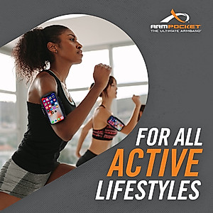 Armpocket X Arm Band, Cell Phone Holder for Walking, Running Phone Holder for iPhone 14, iPhone 11/12/13 Pro, Galaxy S20, Pixel 6A, & Devices Without Cases Up to 6 Inches, 10 to 15-inch Black Strap