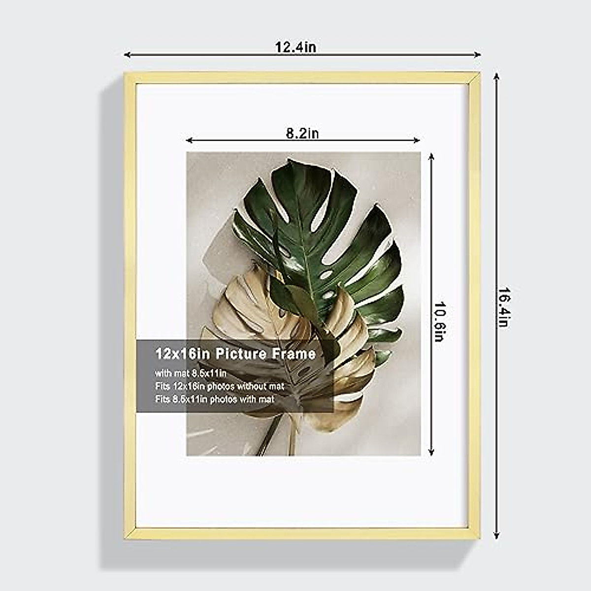 ccdcc 12x16 Aluminum Picture Frame Set of 2, Displays 8.5x11 Picture with Mat or 12 x16 Poster without Mat, Metal Wall Gallery Photo Frame - Gold