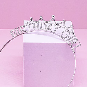 FROG SAC Birthday Girl Crown Headband for Girls, Rhinestone Princess Tiara for Kids, Tiaras for Women, Crown Hair Accessories for Children, Teen Girl Headbands (Silver-Birthday Girl)