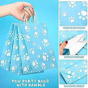 20 Pcs Puppy Dog Paw Print Gift Bags with Paper Twist Handles, Dog Gift Bags Paper Paw Print Treat Goodie Bags for PET Treat Party Favor, 6.3 x 3.1 x 8.6 Inch (Blue Backing)