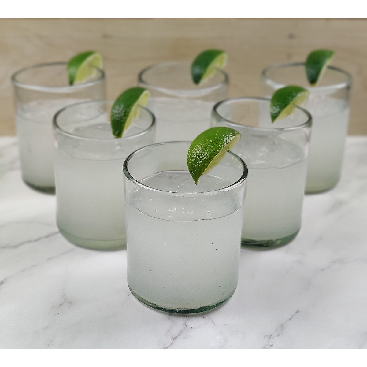 Dos Sueños Hand Blown Mexican Drinking Glasses – Set of 6 Natural Clear Tumbler Glasses (10 oz each)