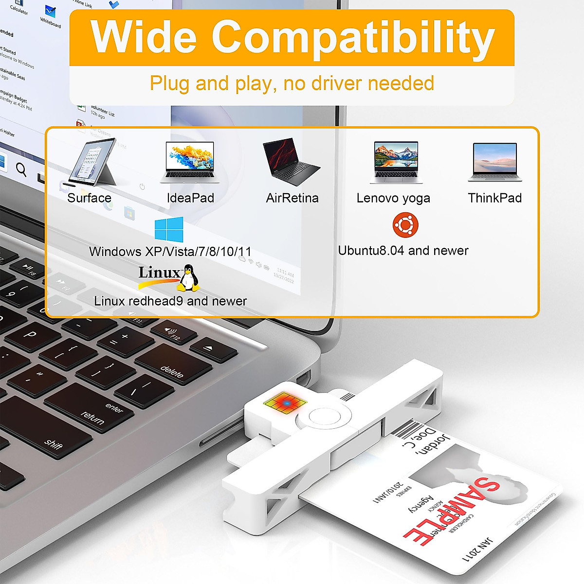 Type C Mini Foldable CAC Card Reader Military, Smart Card Reader DOD Military USB Common Access CAC, Compact PIV & Credit & ID Chip Card Reader, Compatible with Windows and Linux
