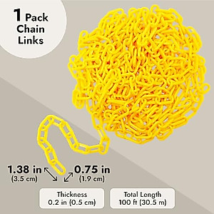 Stockroom Plus 100-Feet Plastic Chain Links - Privacy Safety Barrier for Fence, Gate, Privacy (1.5-Inch, Yellow)