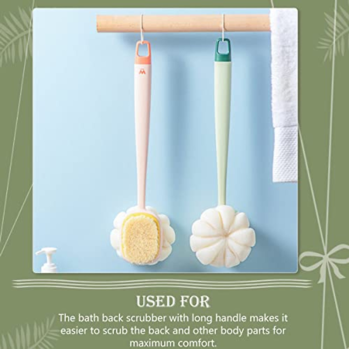STAHAD Back Bath Scrubber for Sponge: Scrub Tool Skin Sides Scrubber Dry Portable Sponge Handle Exfoliator Scalp Wooden Double- Dual Tools Brushing with Double Bathing Women Men Massager