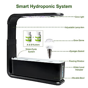 DISNILA Smart Garden Hydroponic Growing System Indoor Herb Garden with Full Spectrum 60 LED Grow Light Germination Starter Kit with Timer Self Watering Pump for Home Kitchen Gifts, Black, 3 Pods