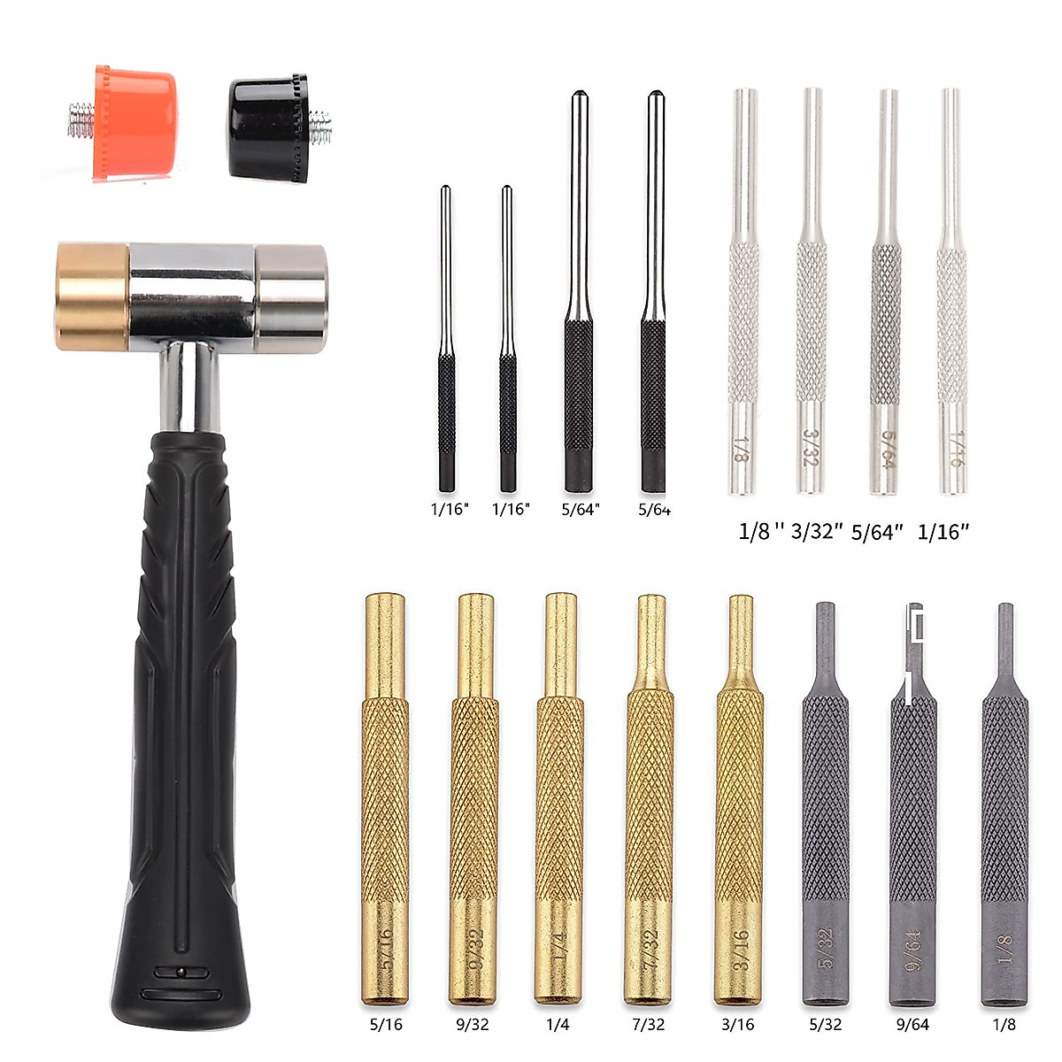 Pridefend Punch Set with Bench Block, Punch Set Made of Solid Material Including Roll Flat Pin Punch Set and Bench Block, Hammer with Detachable Heads,Punch Set with Portable Storage Case