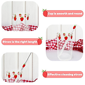 BolianOvi Cups, 2 Sets - 300ML Thickened Glass Tumbler with Straws, Strawberry Pattern, Cute Drinking Cups for Water, Juice, Milk, Coffee, Tea, Gift