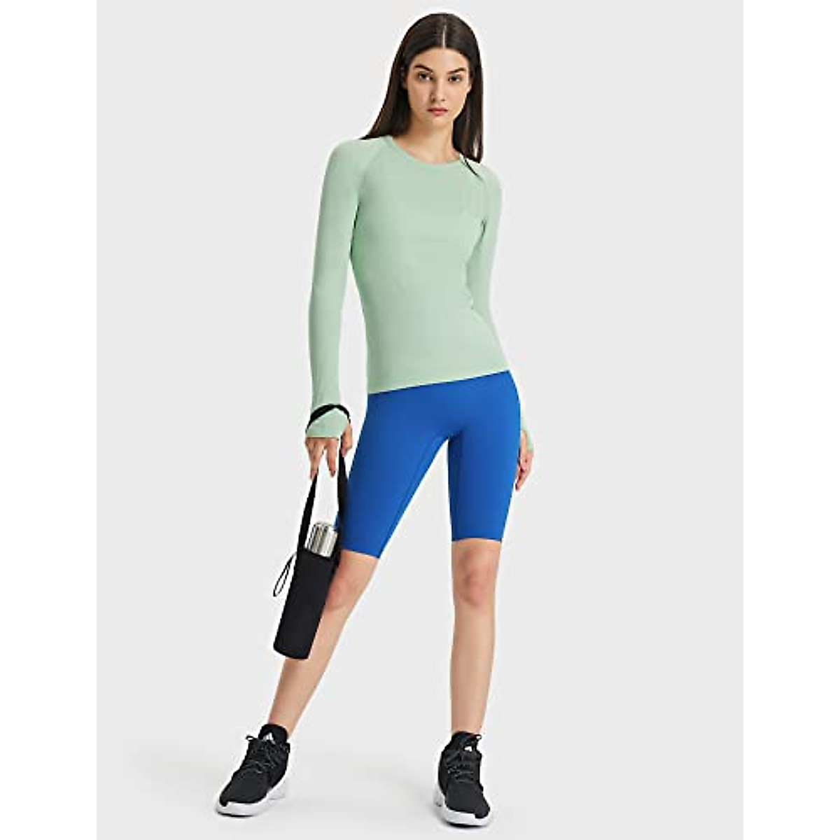 LUYAA Womens Workout Tops Long Sleeve Shirts Yoga Sports Running Breathable Gym Athletic Top Slim Fit Light Green Large