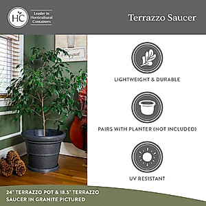 The HC Companies 15 Inch Terrazzo Round Premium Plant Saucer - Indoor Outdoor Plant Trays for Pots - 15.25"x15.25"x1.35" Black Granite