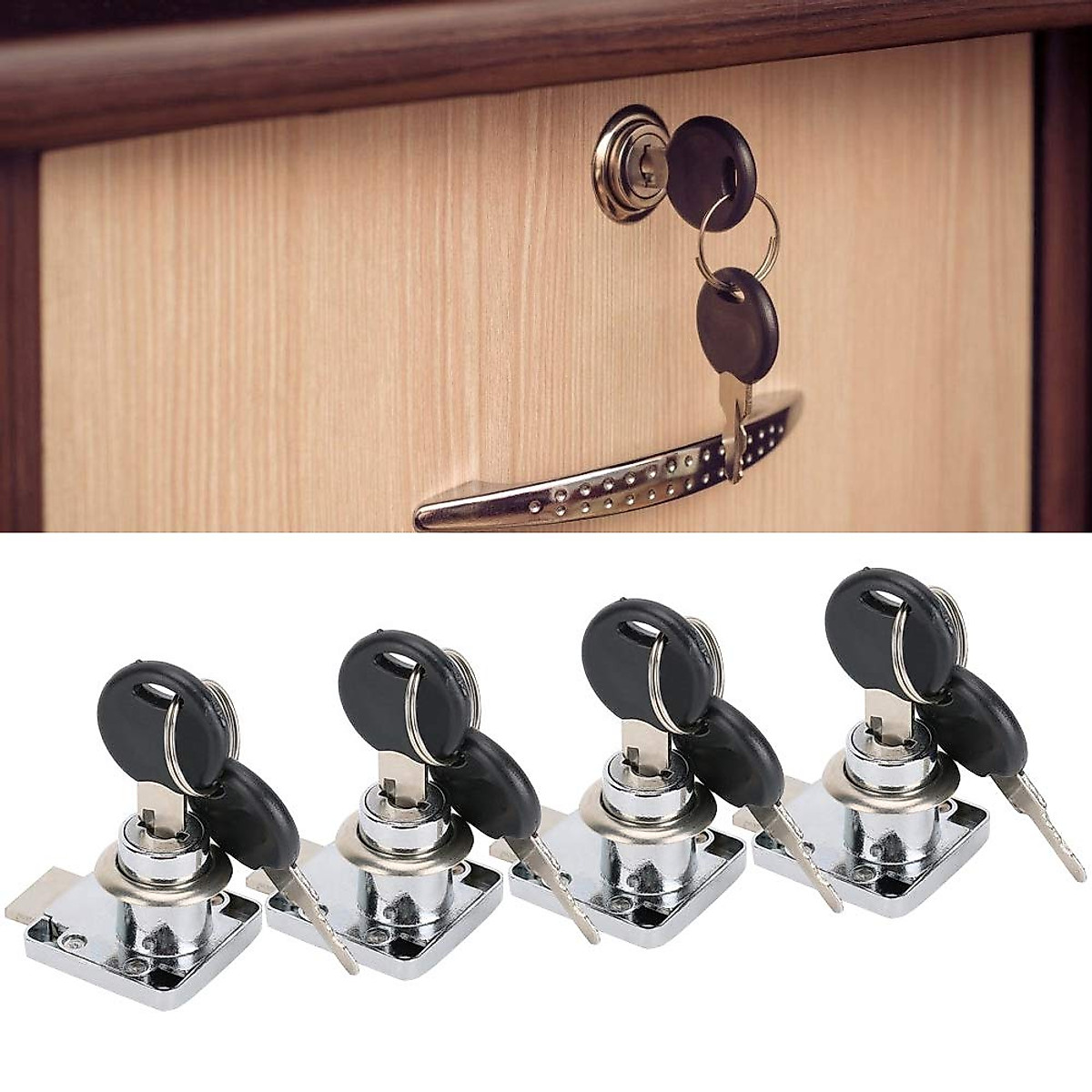 QANYEGN 4 Sets Drawer Lock Cabinet Locks with Keys, Zinc Alloy Drawer and Cabinet Lock, Home Desk Lock for Desks, Cabinets, Drawer Cabinets, Letter Box
