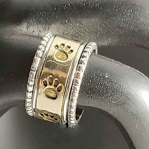 Paw Print Ring, 925 Sterling Silver Ring, Brass Spinning Paw Ring, Worry Band Ring, Silver Ring, Meditation Ring, Paw Ring, Handmade Ring, Spinner Ring, Jewelry By Anita Jewellers