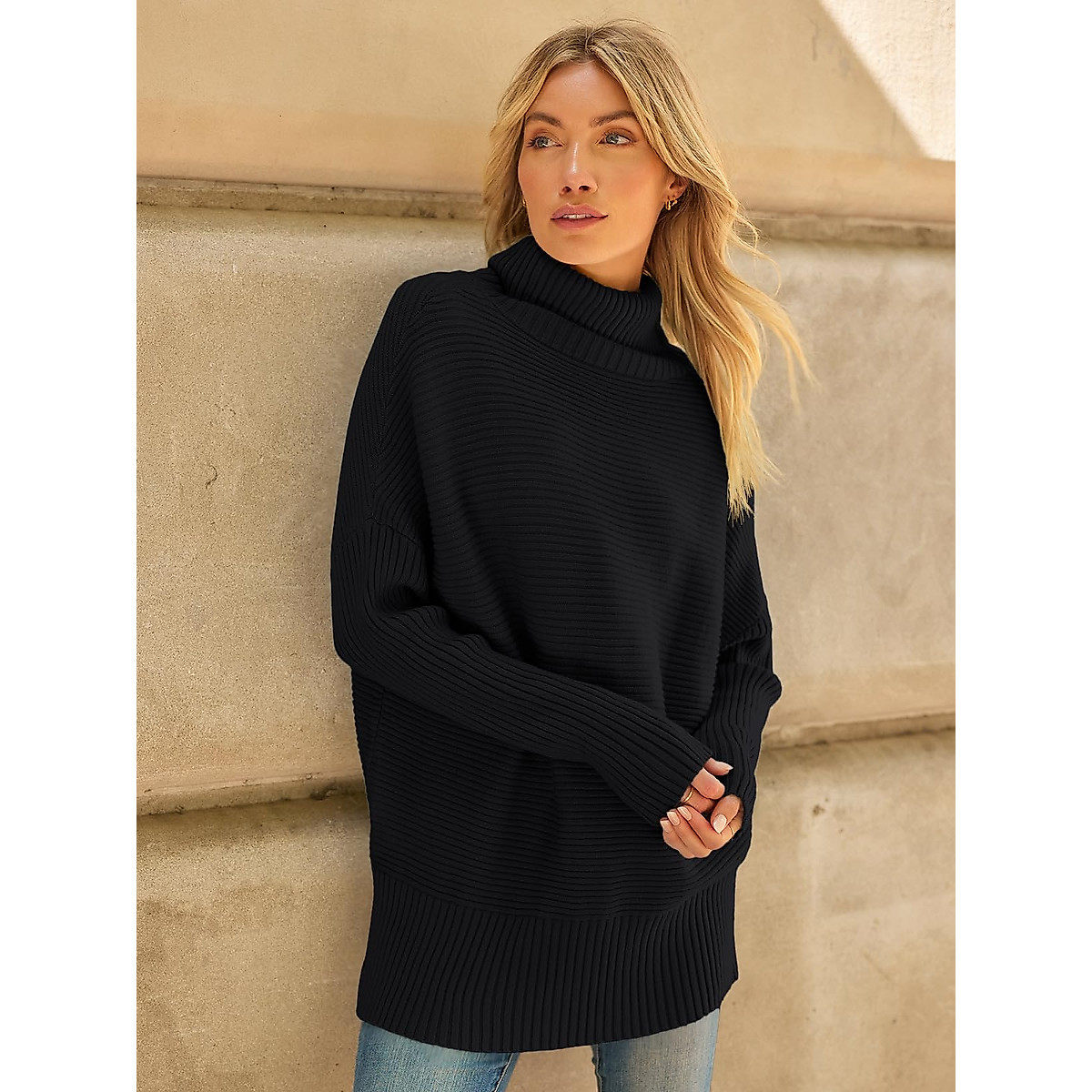 LILLUSORY Womens Turtleneck Oversized Tunic Fall Sweaters 2024 Trendy Casual Long Pullover Knit Winter Casual Cute Poncho Fashion Trendy Clothes Outfits Clothing Tops Black