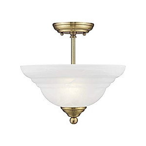 Livex Lighting 4259-01 Flush Mount with White Alabaster Glass Shades, Antique Brass