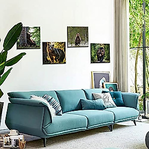 OTOSTAR 4 Pieces Wall Art Canvas Prints - Forest and Bear Picture Painting - Modern Wall Artwork Framed for Gifts Bathroom Home Kitchen Office Decor - 12 x 12 Inch