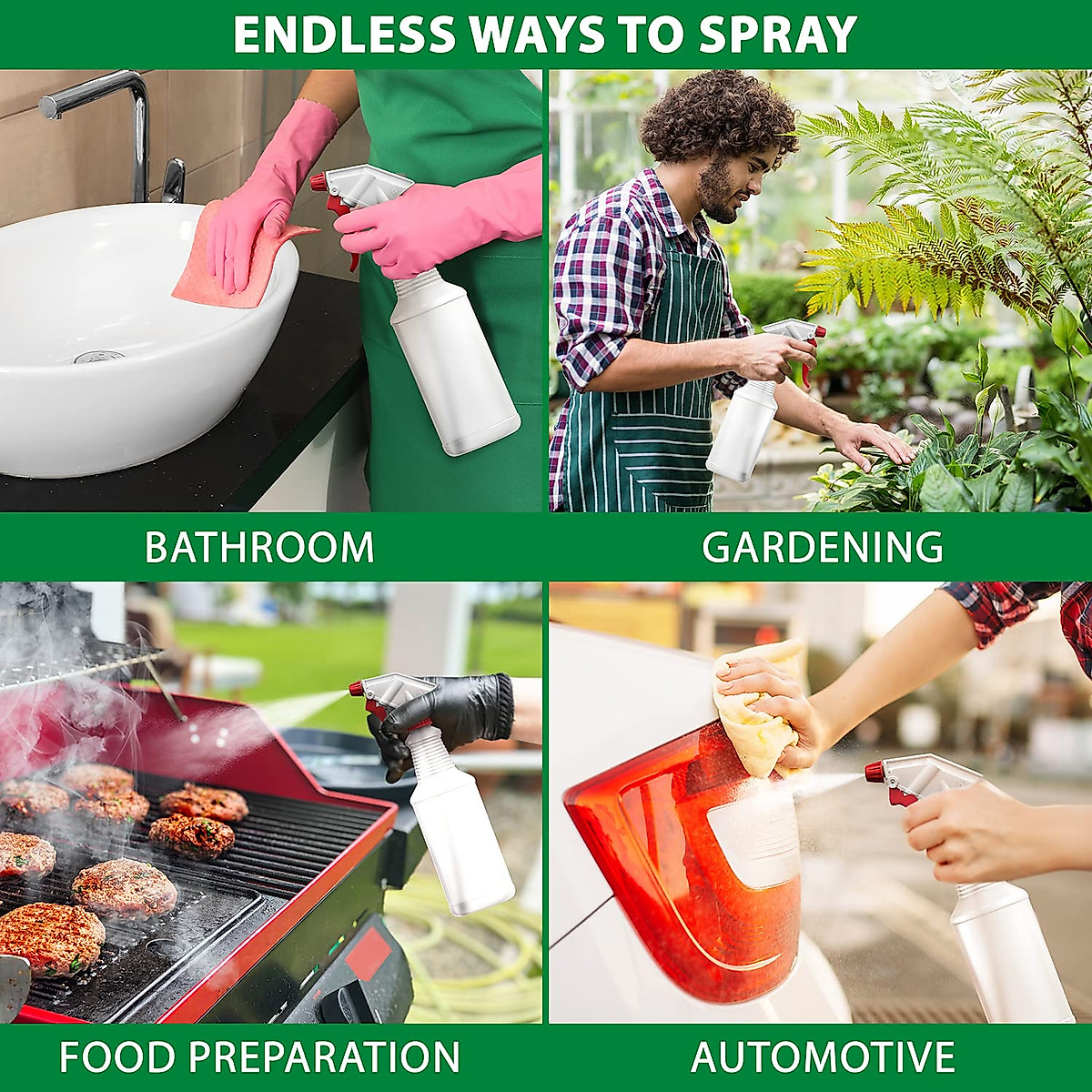 Bar5F Spray Bottle for Cleaning Solutions (24 Oz, 2 Pack) 3X Stronger Heavy-Duty Chemical Resistant 100% Leak-Proof USA Made