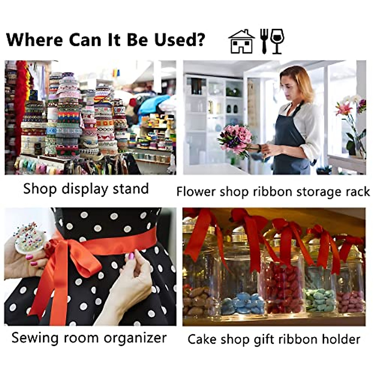 LSMKKA Ribbon Racks for Craft Room, Vinyl Roll Holder Organizer for Holding Wrapping Paper Spool Scarf, Wooden Desktop Display Stand with Removable Rod (Size : 1 Tier 40x17cm)