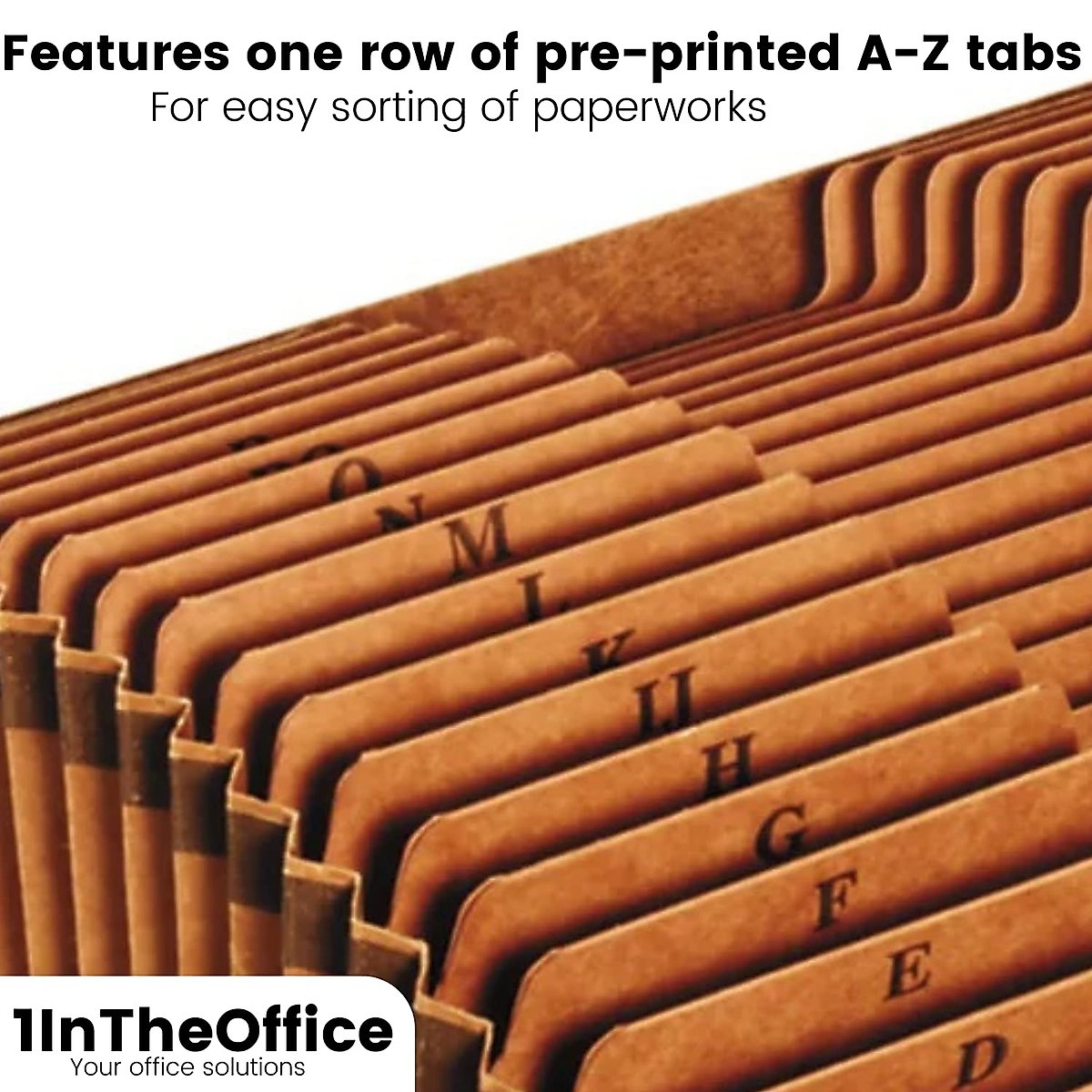 1InTheOffice Expanding File Folder A-Z, Alphabetical File Organizer, Accordion File Organizer, 21-Pocket Expanding File Folder, Letter Size