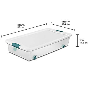 Sterilite 56 Quart Latching Stackable Under Bed or Closet Storage Box Container Bins with Secure Lid and Wheels, Clear (12 Pack)