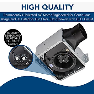 Broan-NuTone AE80SL Invent ENERGY STAR Certified Humidity Sensing Fan with LED Light, 80 CFM 0.8 Sones, White, 75 Sq Ft Rooms