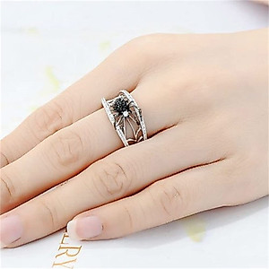 Personality Fashion Creative 925 Sterling Silver AAA Cubic Zirconia Thumb Rings Vintage 3D Black Spider Hollow Ring Joint Midi Rings Creative Finger Jewelry or Gift for Festival Party (8)